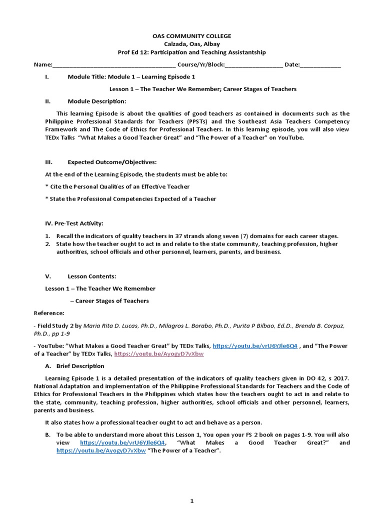 Prof Ed 12 Module 1 Lesson 1 (1) Eme | PDF | Teachers | Doctor Of ...