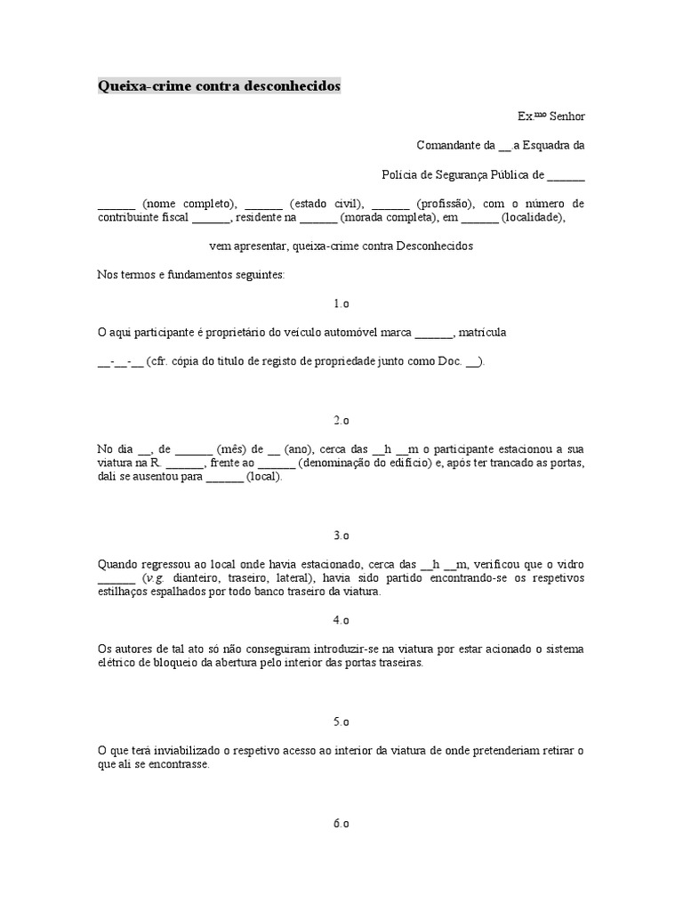 Formulário Exemplo de Queixa | PDF