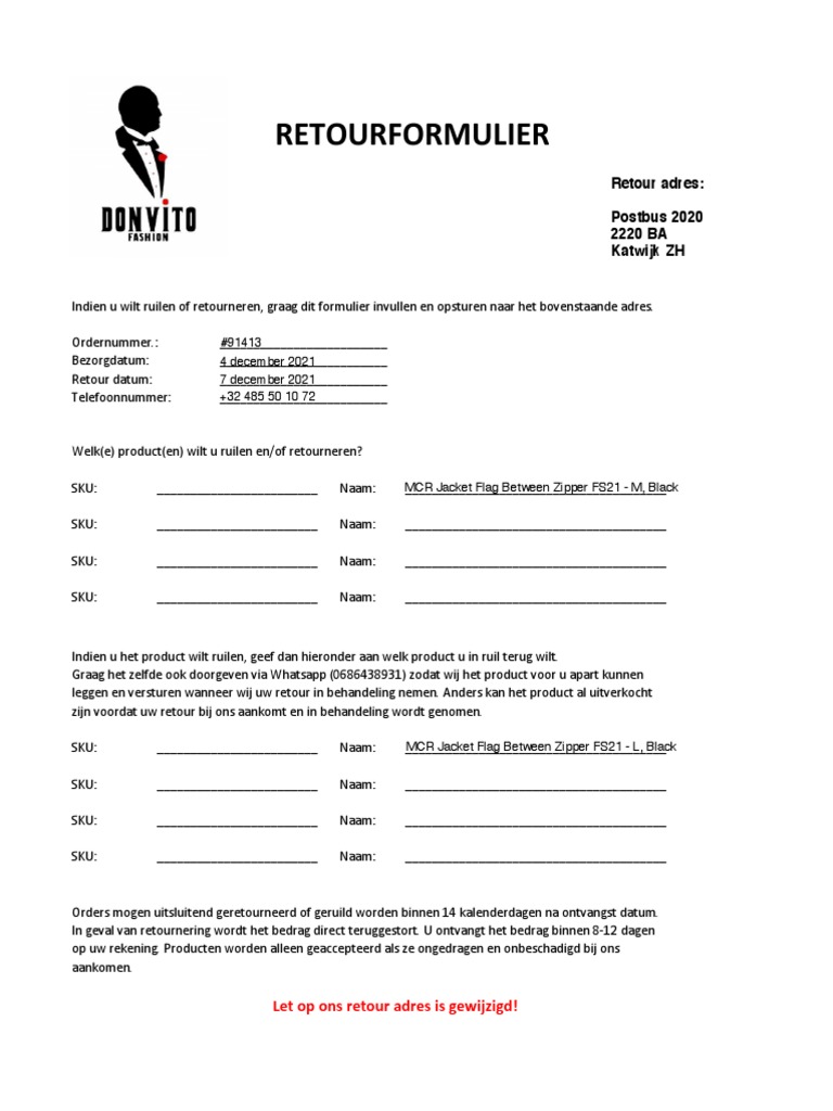 Retourformulier Nieuw PDF | PDF