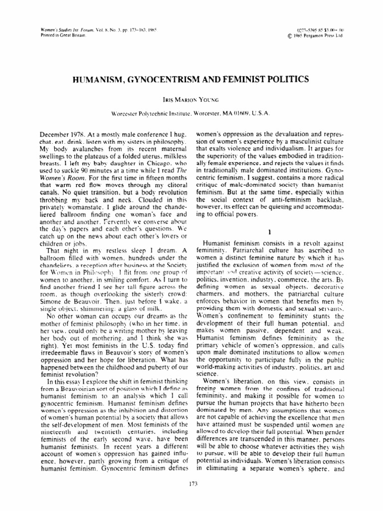 Humanism, Gynocentrism and Feminist Politics | PDF | Feminism | Gender ...