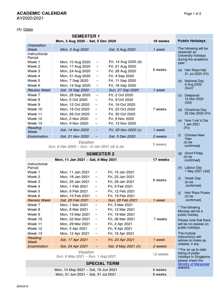 Nus Ay2020-2021 | PDF | Academic Term