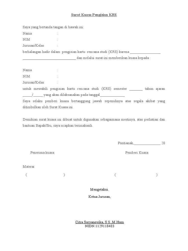 Surat Kuasa Pengisian KRS | PDF