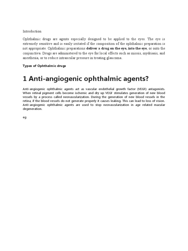 1 Anti-Angiogenic Ophthalmic Agents?: Types of Ophthalmic Drugs | PDF