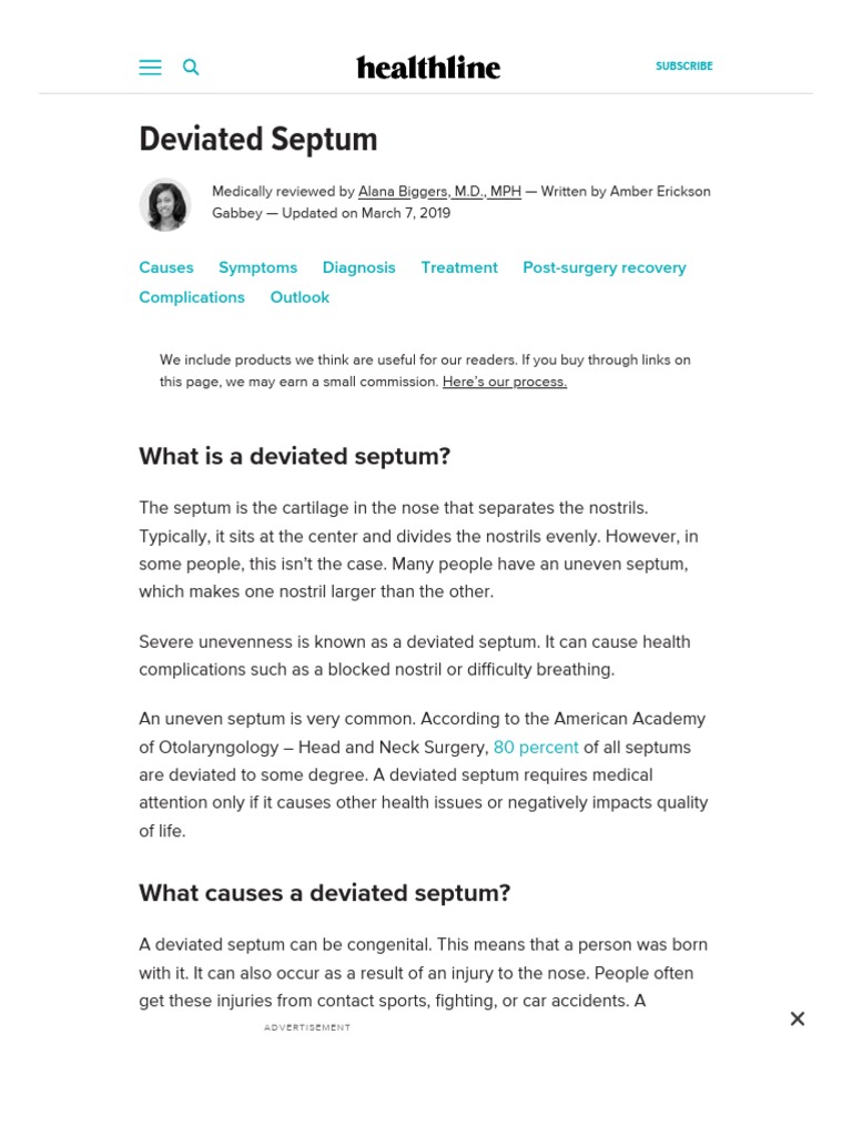 Deviated Septum - Symptoms, Causes and Treatments | PDF | Human Nose ...