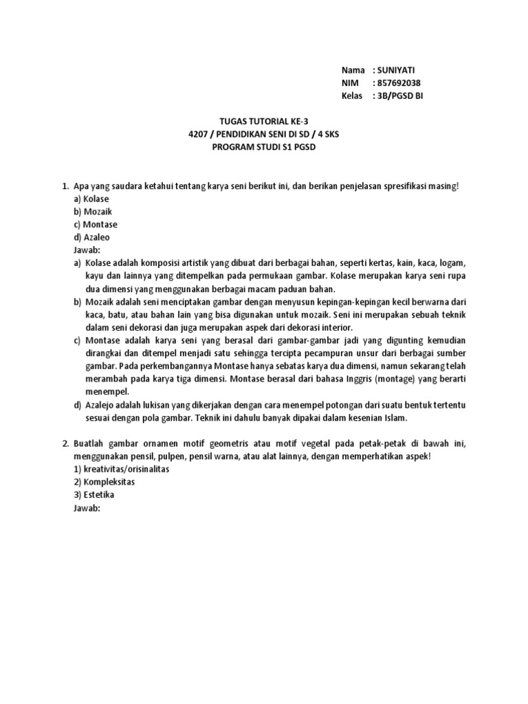 TT 3 - Pend - Seni Suniyati 0857692038 | PDF