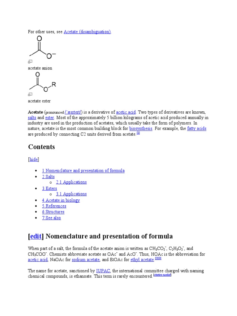 Acetate (: Pronounced | PDF | Acetate | Functional Group