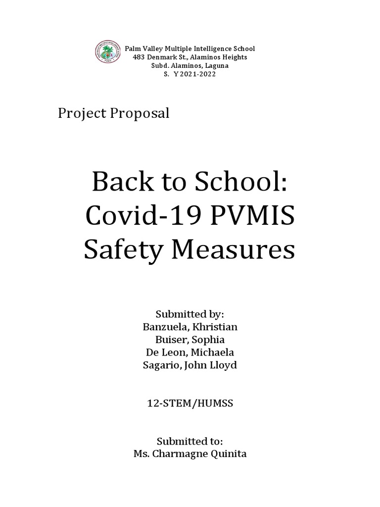 Back To School: Covid-19 PVMIS Safety Measures: Project Proposal | PDF ...