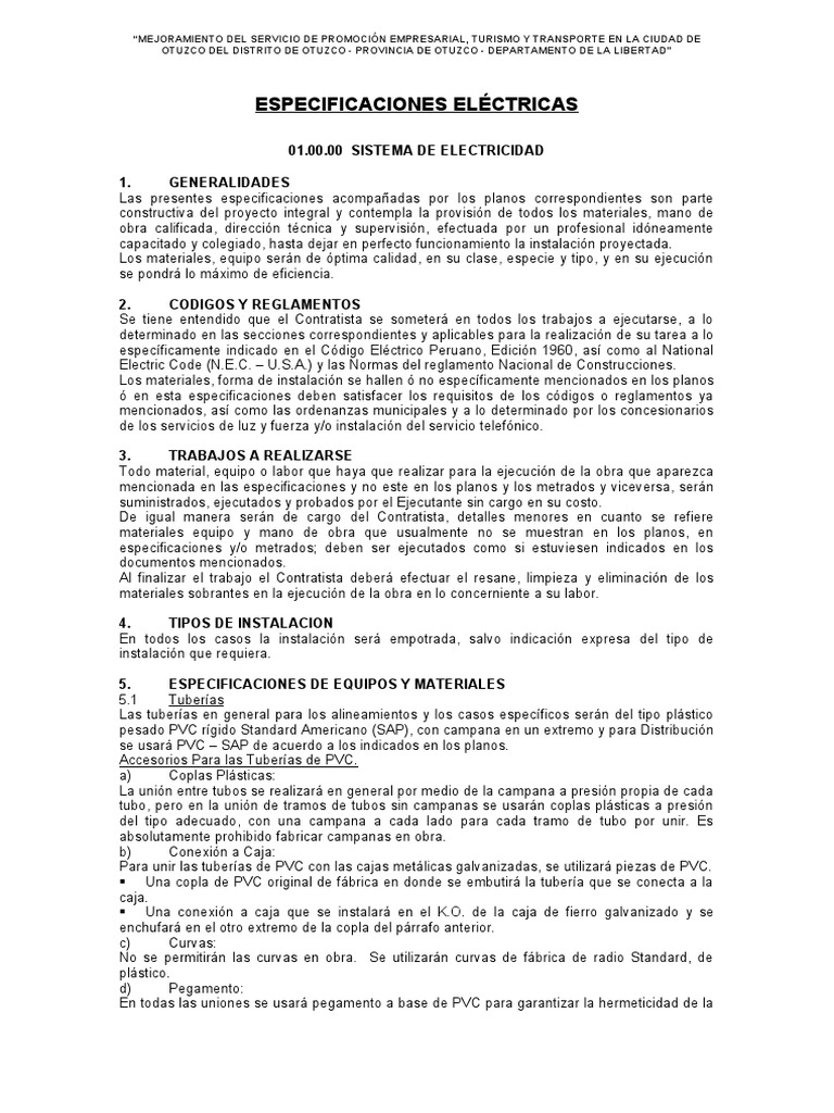 E.T. Electricas Terminal Terrestre Otuzco Final | PDF | Enchufes y ...