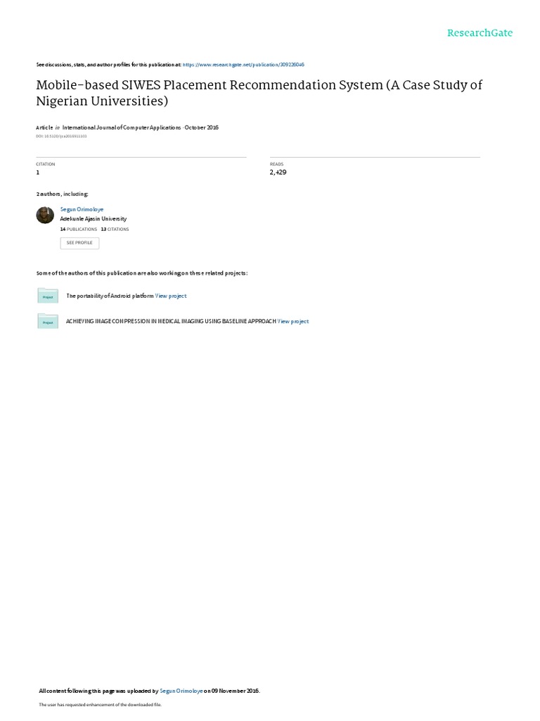Mobile-Based SIWES Placement Recommendation System | PDF | Databases ...