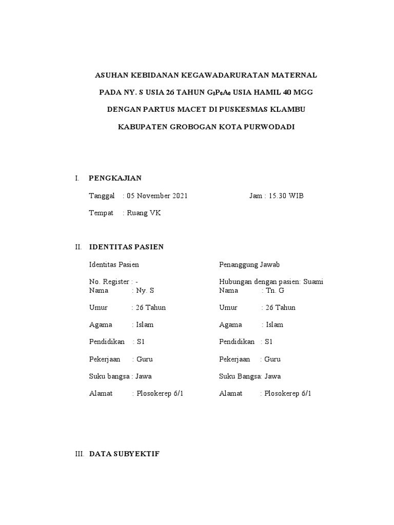 Askeb Gadar Maternal Ny. S Partus Macet, Esa Fadhilah Putri ...