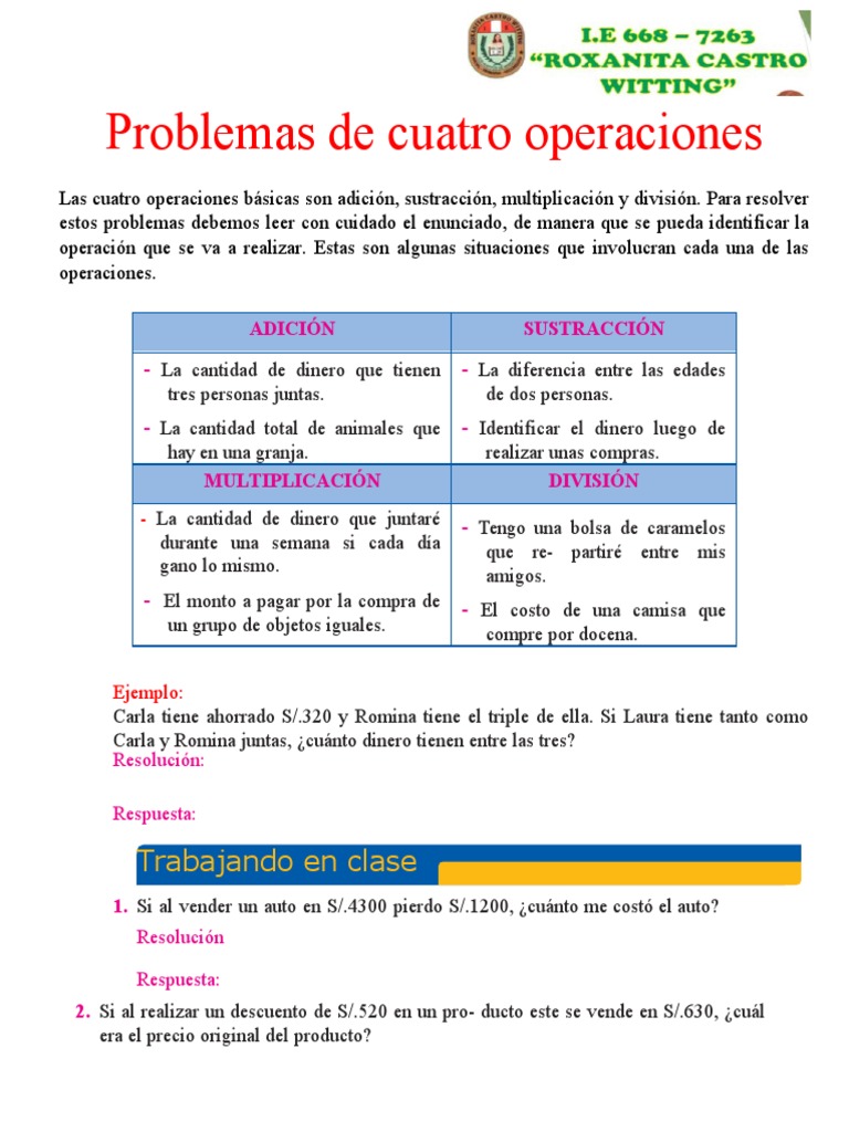 Problemas Resueltos de Cuatro Operaciones | PDF | Hogar, jardinería y ...