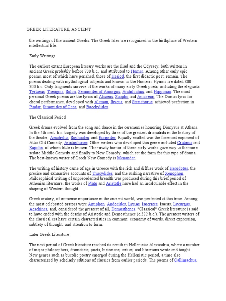 Greek Literature | PDF | Ancient Greek Literature | Ancient Greek Writers