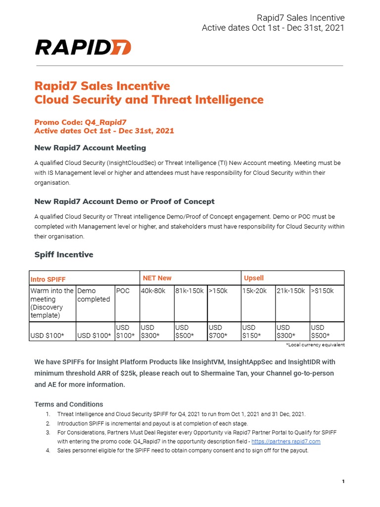 Rapid7 Sales Incentive Cloud Security and Threat Intelligence | PDF ...