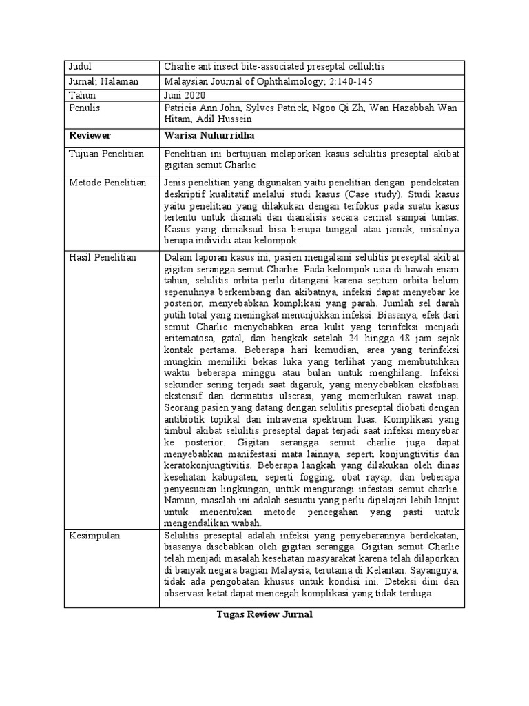 Review Jurnal Case Report Charlie Ant Insect Bite-Associated Preseptal ...