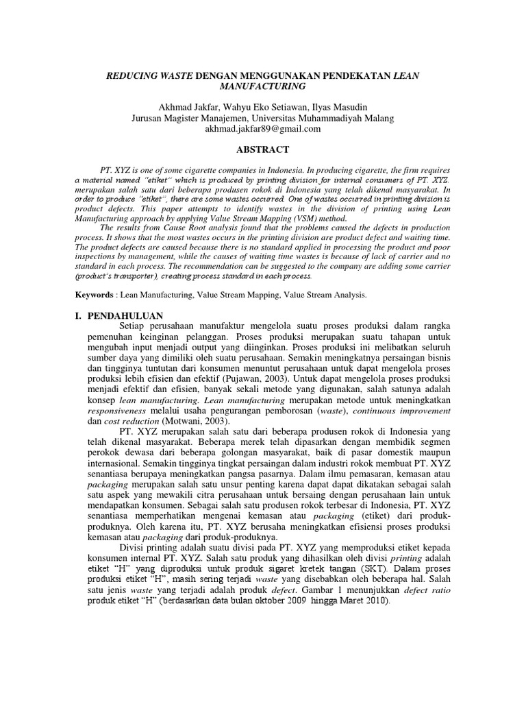 Reducing Waste Dengan Menggunakan Pendekatan Lean Manufacturing | PDF | Bisnis | Seni