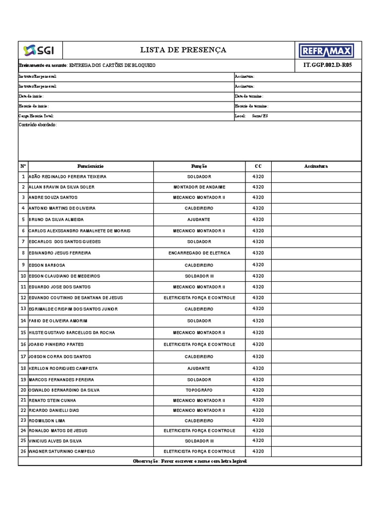 Lista Presença | PDF