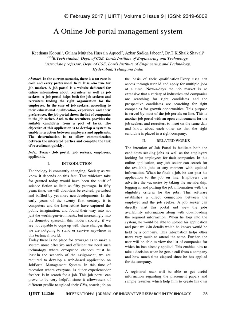 Paper 5 A Online Job Portal Management System | PDF | Résumé | Recruitment