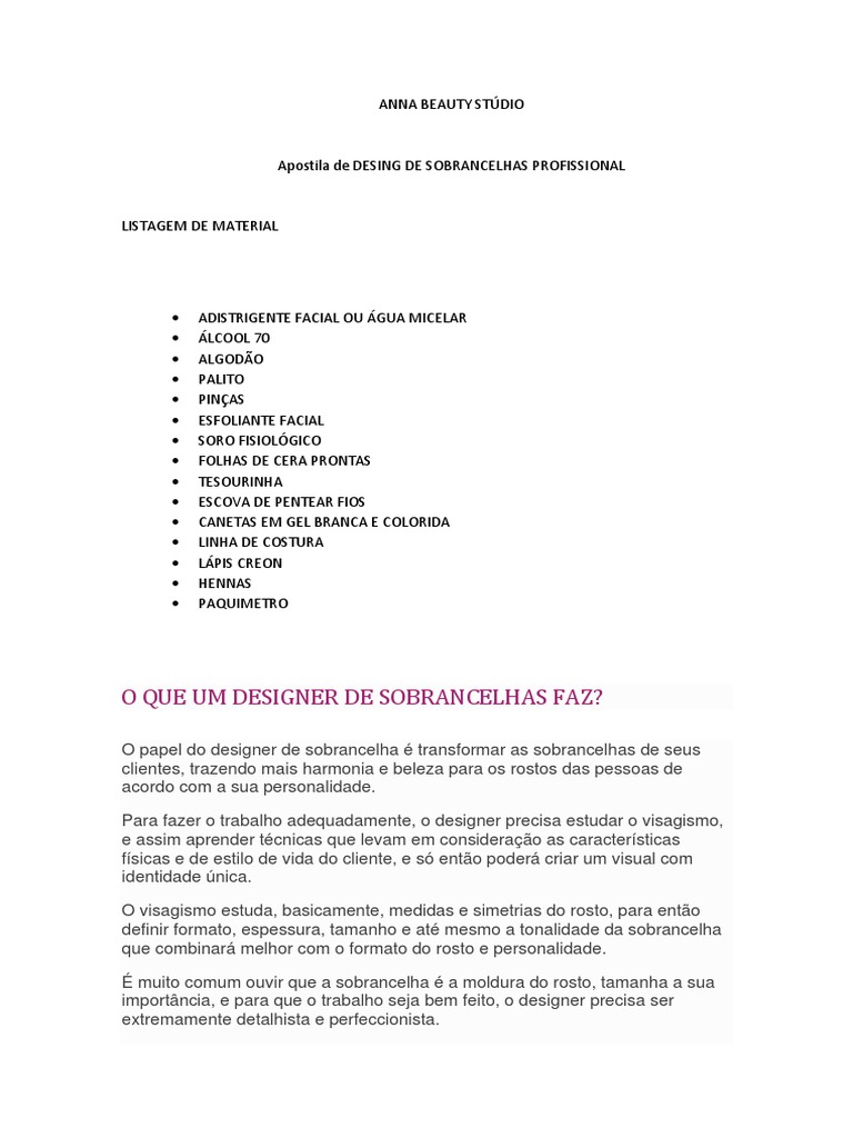Apostila De Desing De Sobrancelhas Pro Pdf