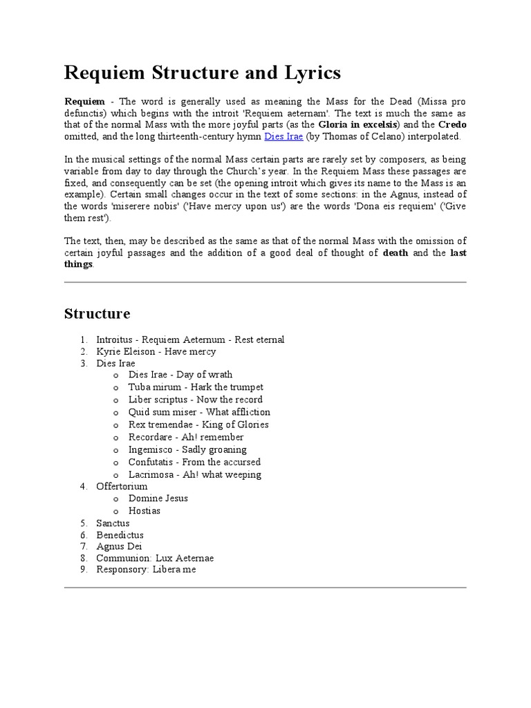 Requiem Structure and Lyrics | PDF | Christian Denominational Families ...