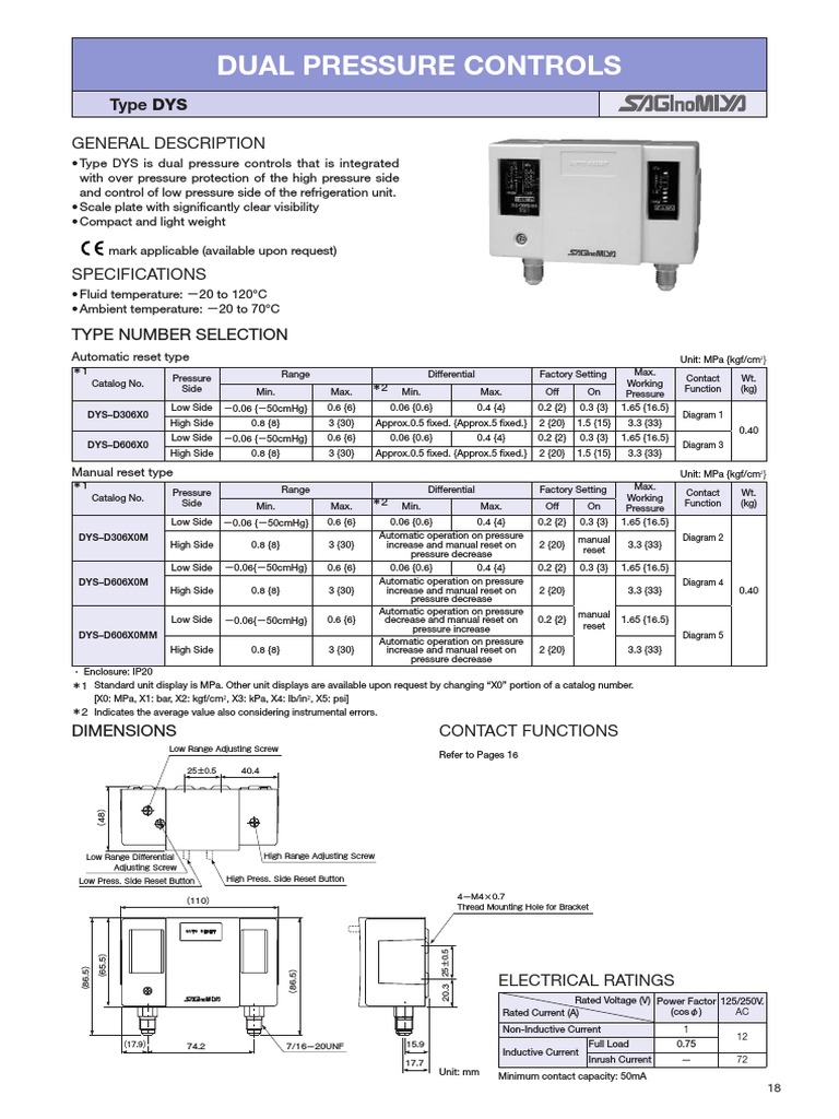 Dual Pressure Controls: General Description | PDF | Pressure | Screw