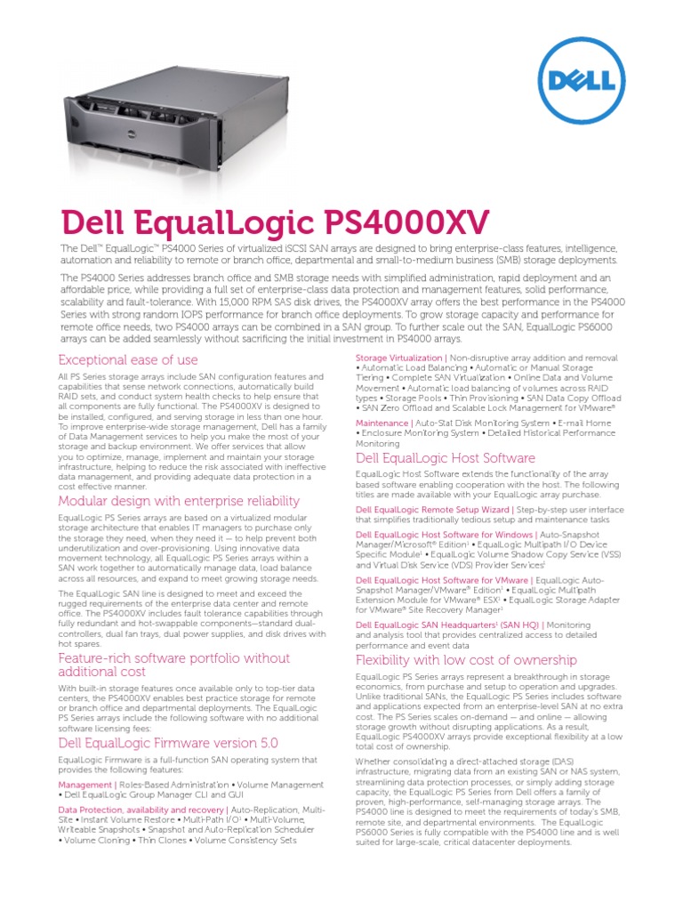 Equallogic ps4000xv Specsheet | PDF | Hyper V | Hard Disk Drive