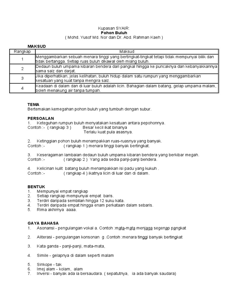 Syair Pohon Buluh | PDF | Seni & Disiplin Bahasa | Griya & Taman