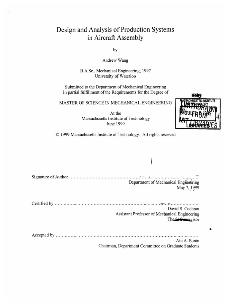 Design and Analysis of Production Systems in Aircraft Assembly | PDF ...
