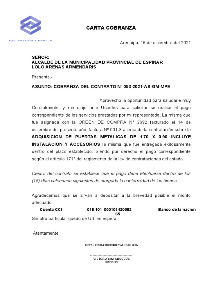 Carta Cobranza | PDF | Finanzas y dinero