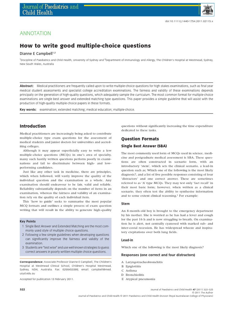 How To Write Good Multiple-Choice Questions: Annotation | Download Free ...