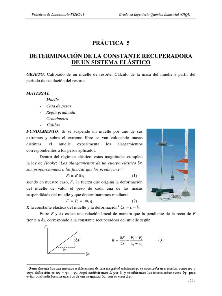 05 P5 Determinación de La Constante Elástica | PDF | Elasticidad ...