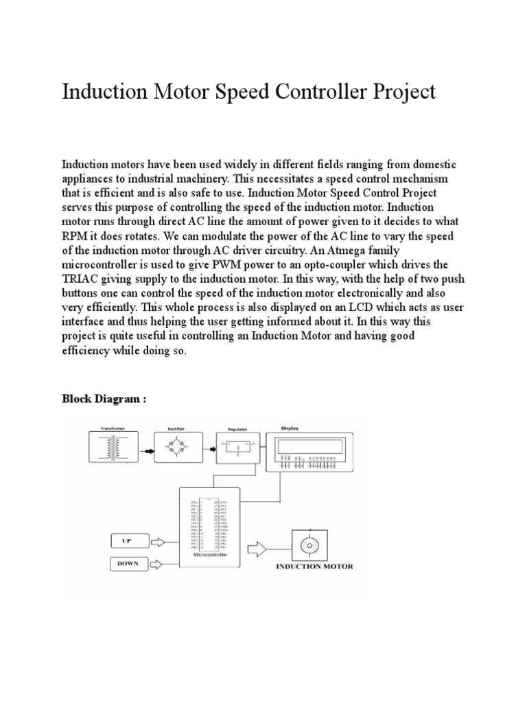 Induction Motor Speed Controller Project: Block Diagram | PDF