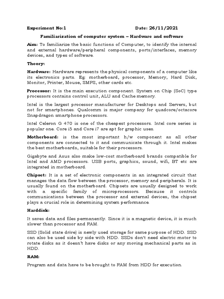 Experiment No.1 | PDF | Computer Hardware | Solid State Drive
