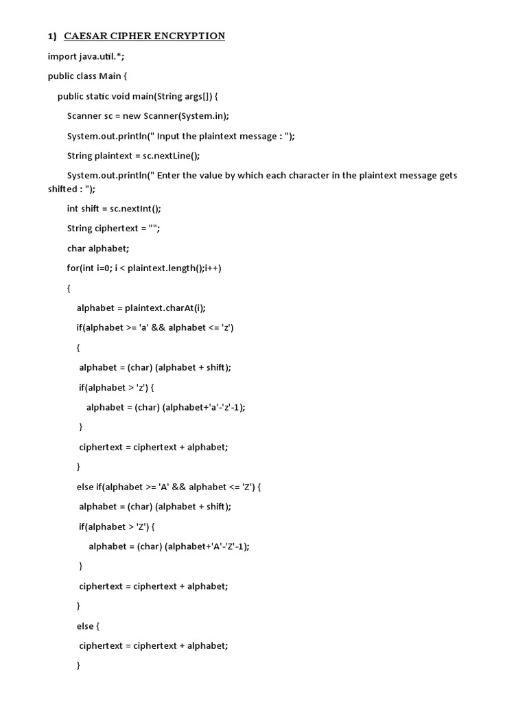 1) Caesar Cipher Encryption | PDF | Cipher | Encryption