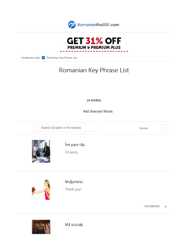 Romanian Key Phrase List - RomanianPod101 | PDF | Cyberspace