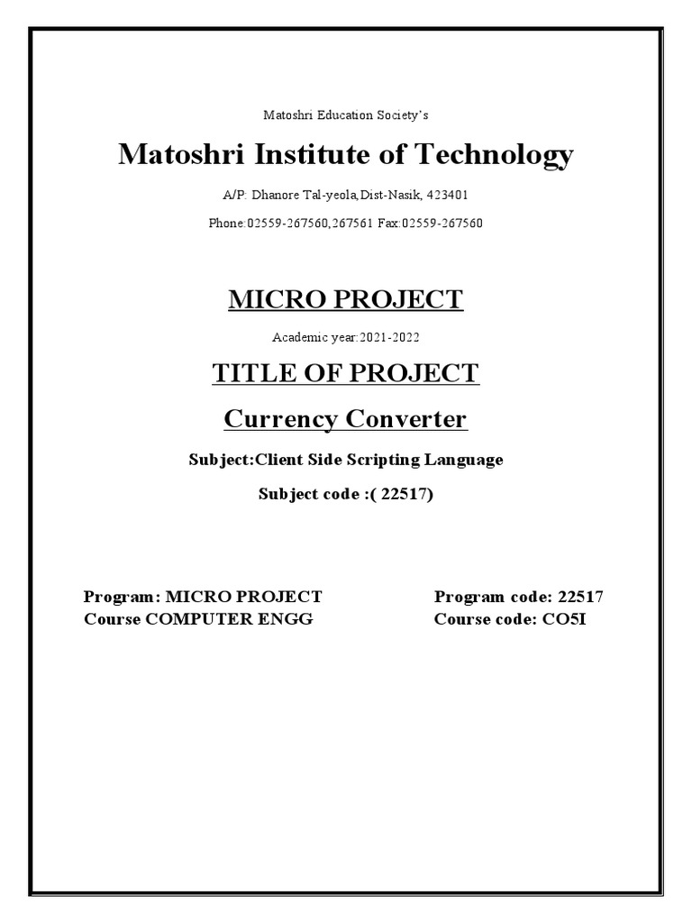 Currency Converter Micro Project | PDF | Computing