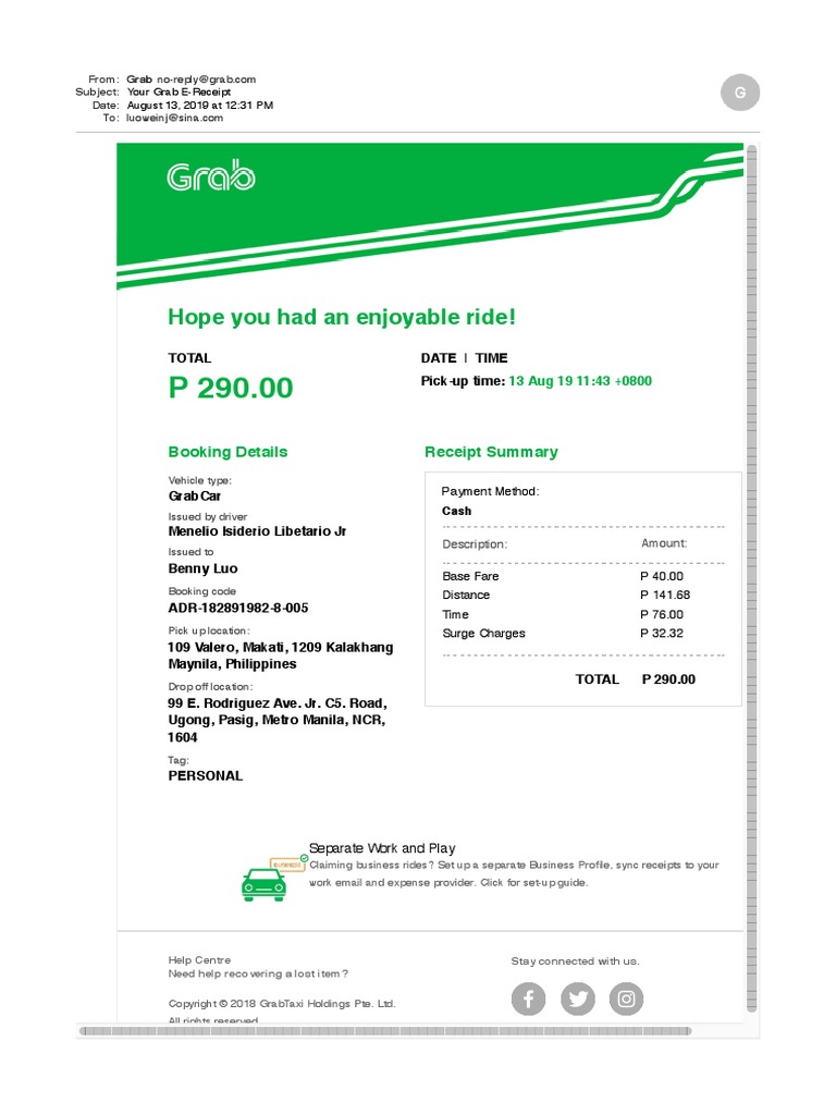 Hope You Had An Enjoyable Ride!: Booking Details Receipt Summary | PDF