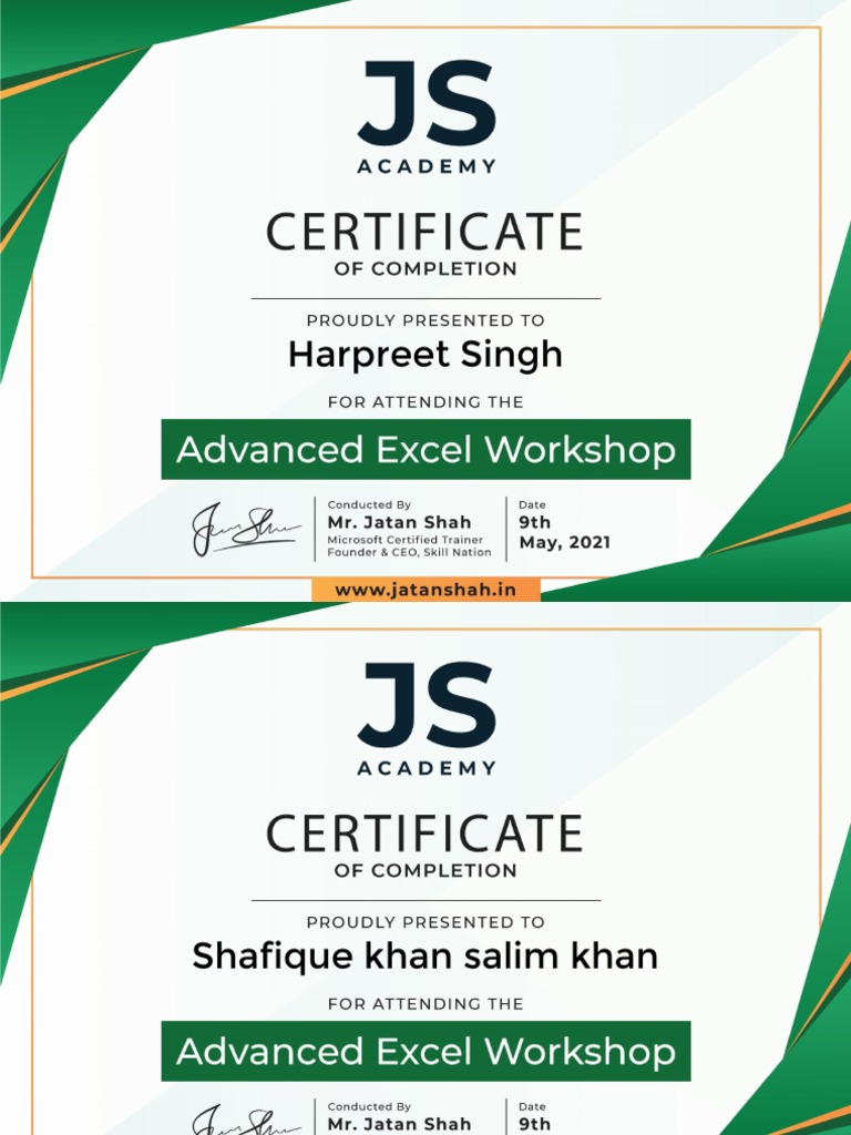 Advanced Excel Certificate | PDF | Cinema Of India