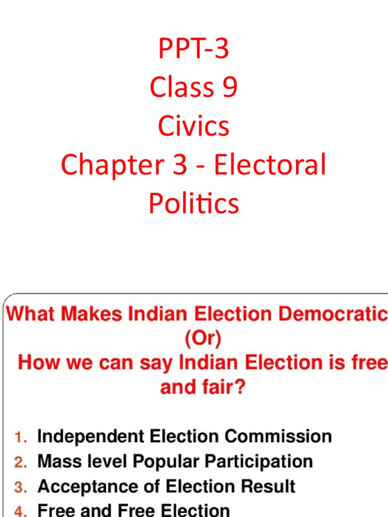 PPT-3 Class 9 Civics Chapter 3 - Electoral Politics | PDF