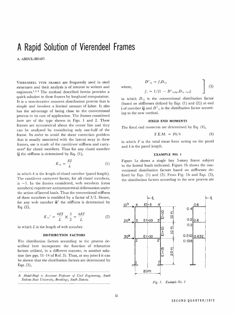 A Rapid Solution of Vierendeel Frames: D' Fid D I) | PDF | Truss ...