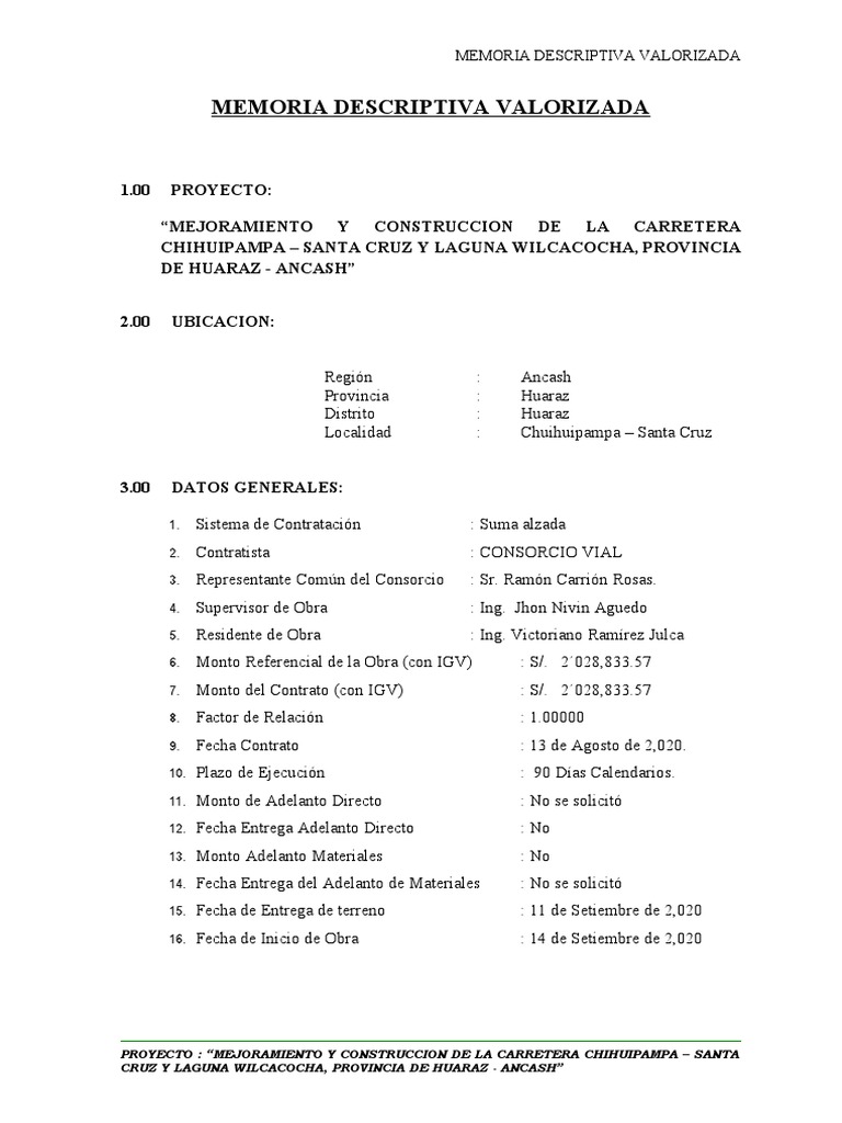 Memoria Descriptiva Valorizada | PDF | Hormigón | Ingeniería de Edificación