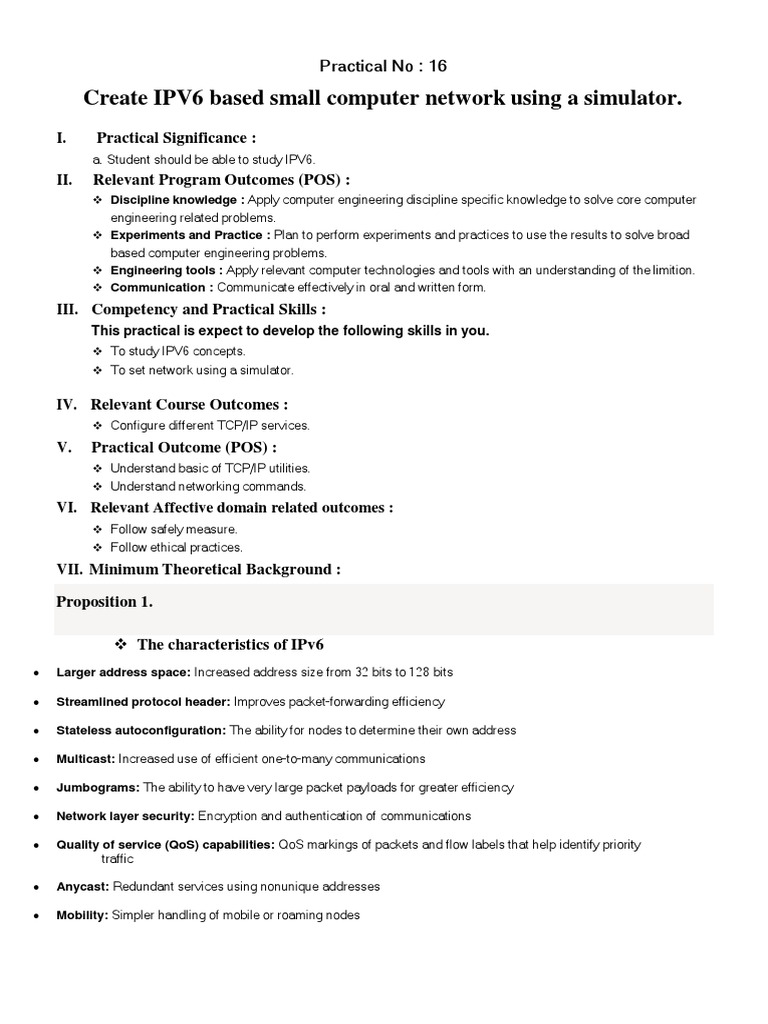 Create IPV6 Based Small Computer Network Using A Simulator.: I. Practical Significance | PDF | I ...