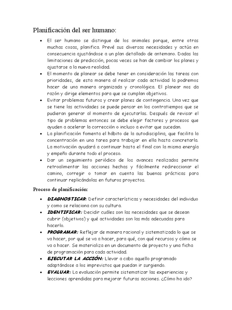 Planificación Del Ser Humano | PDF | Planificación | La naturaleza humana