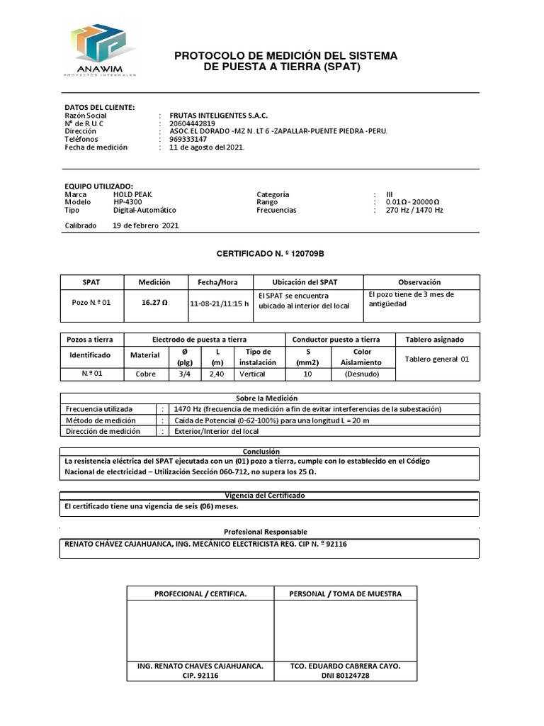 Protocolo de Medición SPAT | PDF | Ingenieria Eléctrica | Electricidad