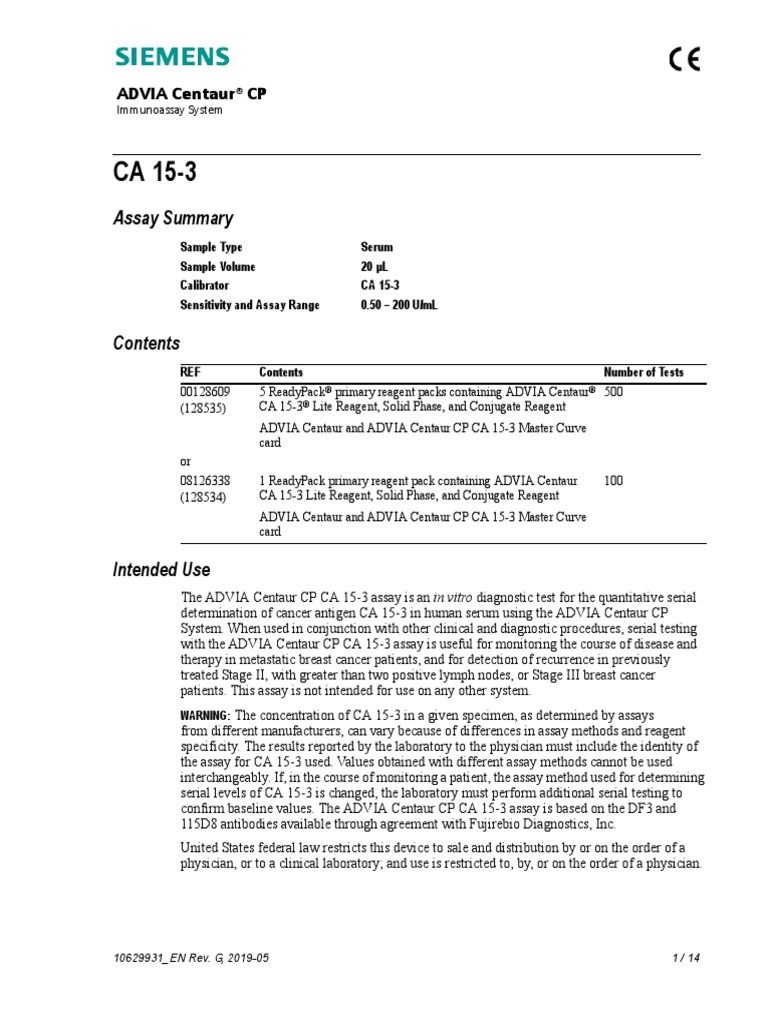 Assay Summary: ADVIA Centaur CP | PDF | Assay | Sensitivity And Specificity