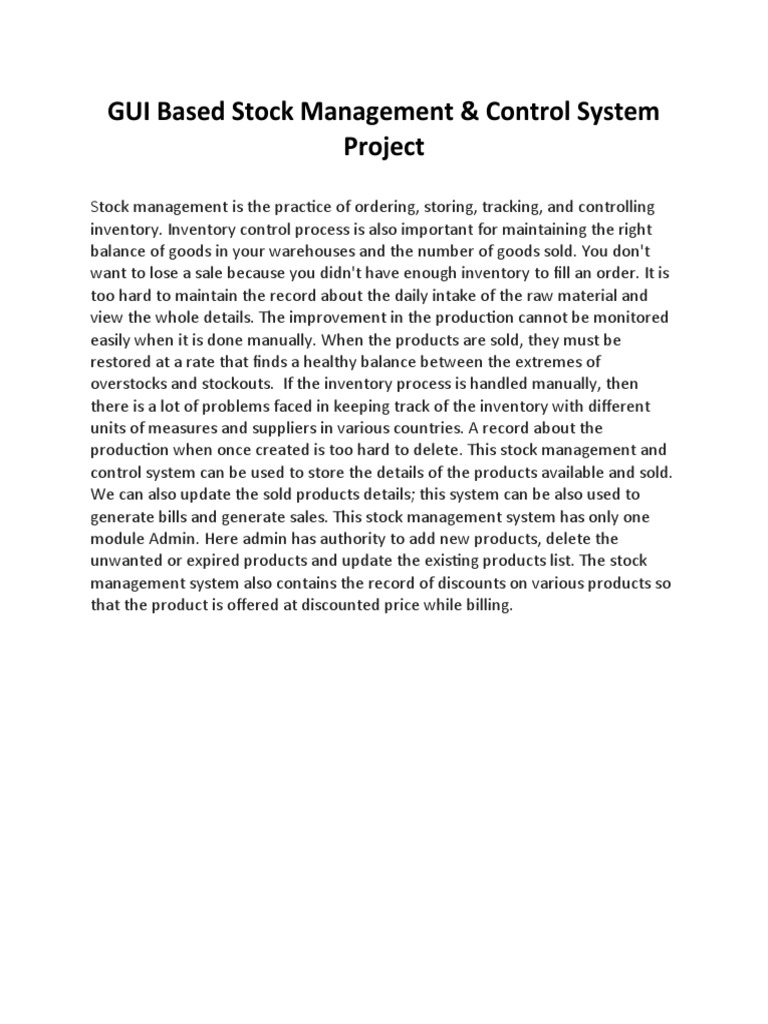 GUI Based Stock Management & Control System Project | PDF | Inventory ...