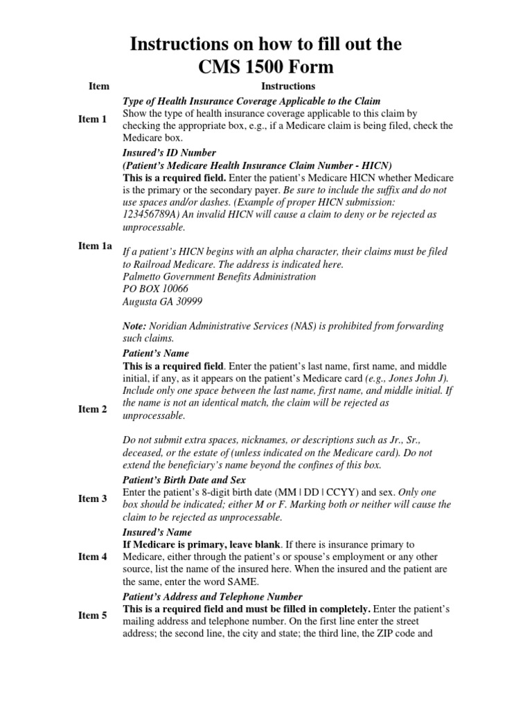 Instructions On How To Fill Out The CMS 1500 Form | Download Free PDF ...