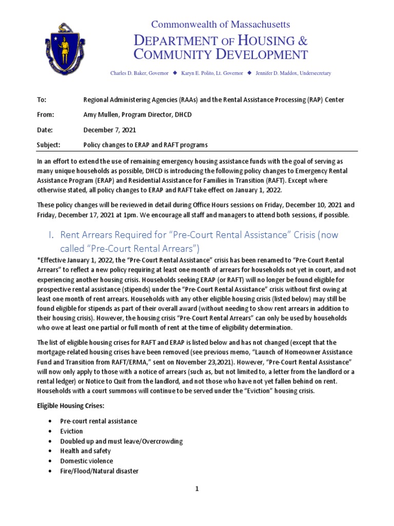 ERAP and RAFT Program Policy Updates | PDF | Eviction | Economies