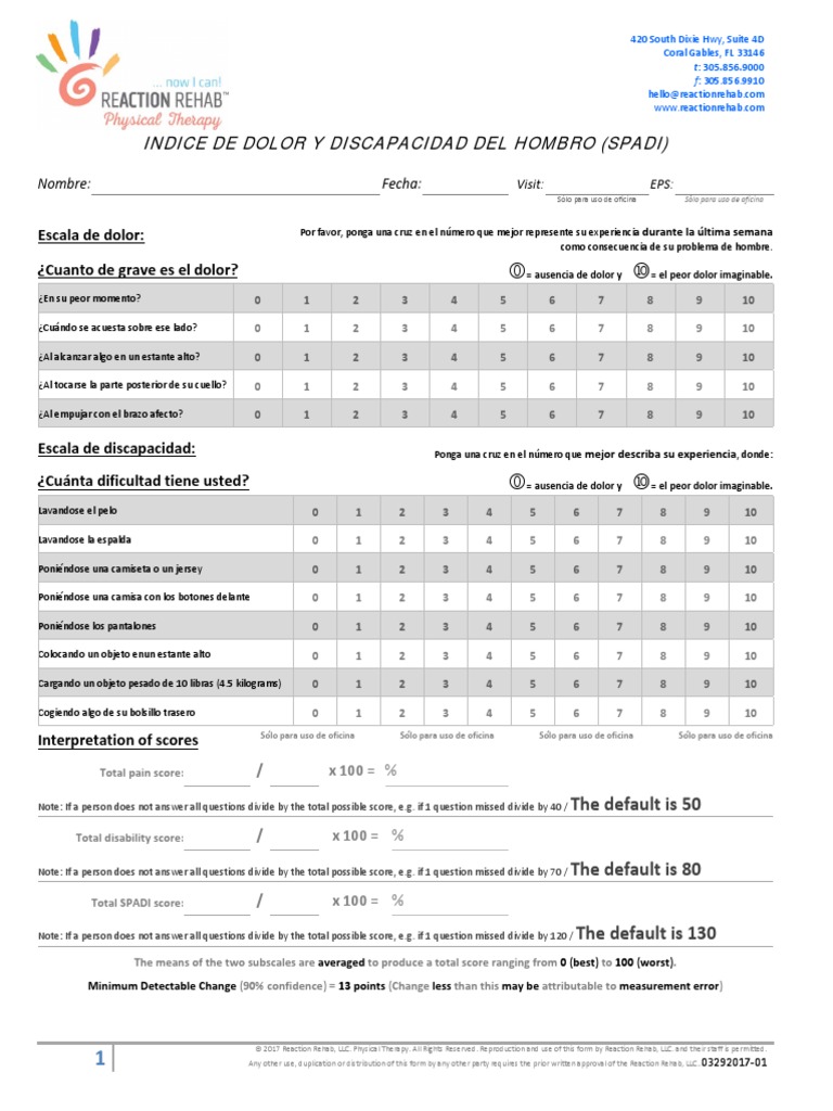 RR Spanish SPADI Shoulder Disability Index | PDF