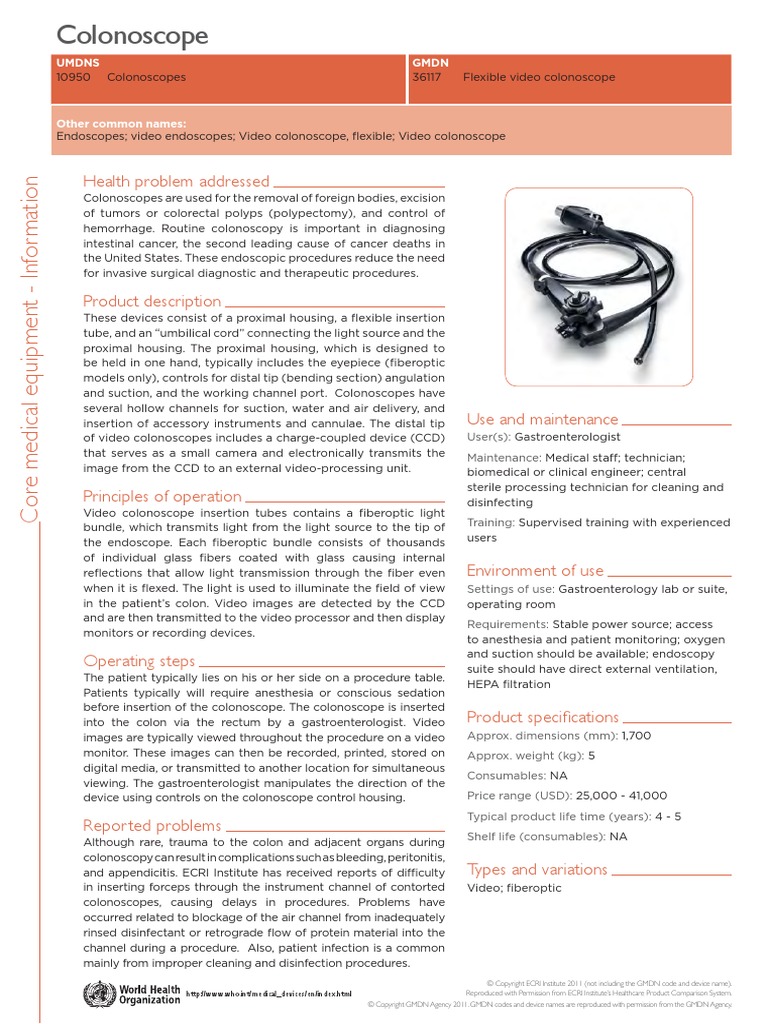 Health Problem Addressed: Umdns GMDN | PDF | Colonoscopy | Endoscopy