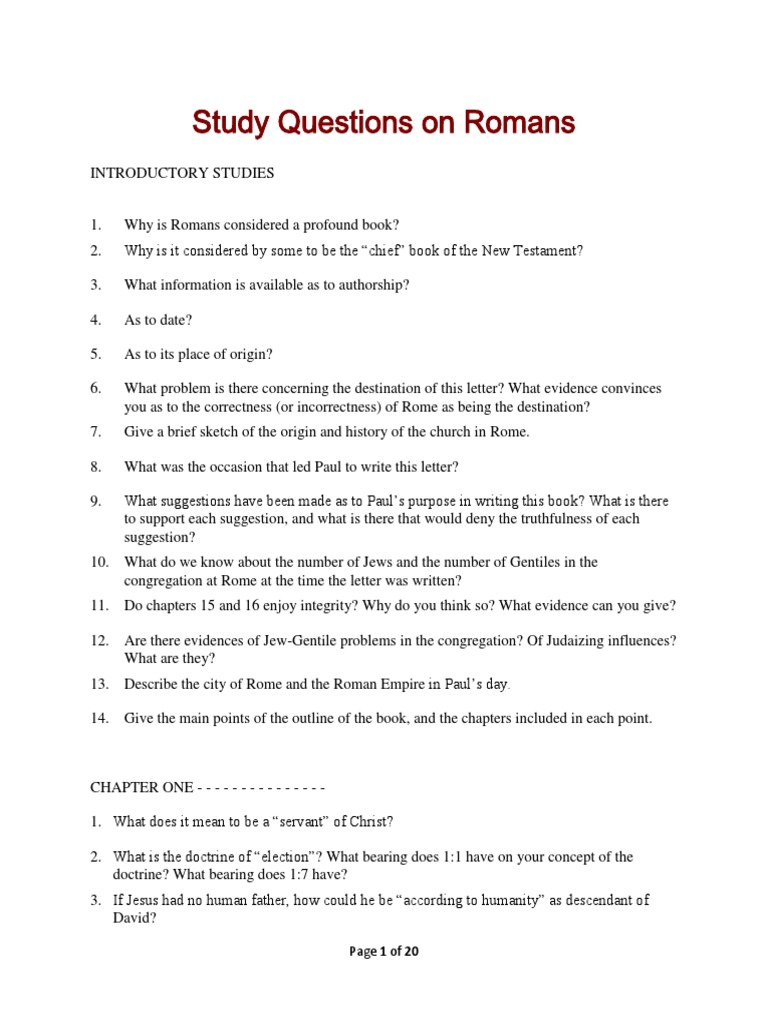 Study Questions on the Book of Romans | PDF | Paul The Apostle ...